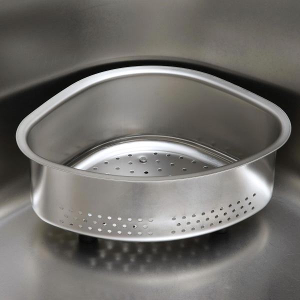 サイズ/約幅22×奥行16×高さ9.2cm内容量/1個材質/本体：18-8ステンレス脚ゴム：合成ゴム生産国/日本製●底や側面に継ぎ目がない三角コーナーです。●汚れてもサッと落とせるオールステンレス製です。●サビや汚れに強く、長く清潔にお使い...