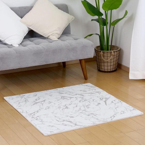 サイズ/約横30×縦30cm厚さ：約1cm重量/約79g内容量/本体：9枚ふち：ストレート用8本、コーナー用4本材質/表面：OPPフィルム裏面：ポリエチレン生産国/中国製洗濯/手洗いのみ可能床暖房/ホットカーペット/対応●大理石柄フチ付きジ...