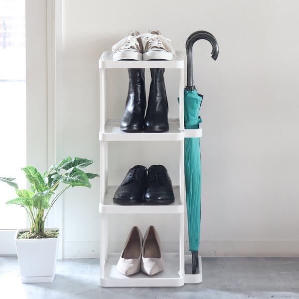 サイズ/約幅33.8×奥行29.6×高さ75cm内容量/1台材質/ポリプロピレン生産国/日本製組立状態/お客様組立品●靴や傘をまとめて収納できる4段のシューズラックです。●オープンラックなので掃除がしやすく組み立ても簡単です。シンプル ホワ...