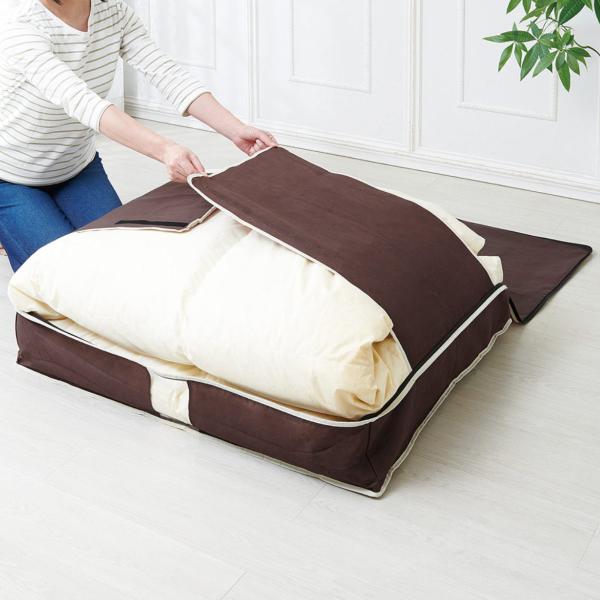 サイズ/約幅90×奥行69×高さ18cm重量/約294g内容量/3個セット材質/本体:ポリプロピレン不織布窓:EVA樹脂生産国/中国製寝具のサイズ/ダブル●ダブル羽毛布団1枚を収納できる収納ケースです。●炭加工シートをはさんだ3層構造で、気...