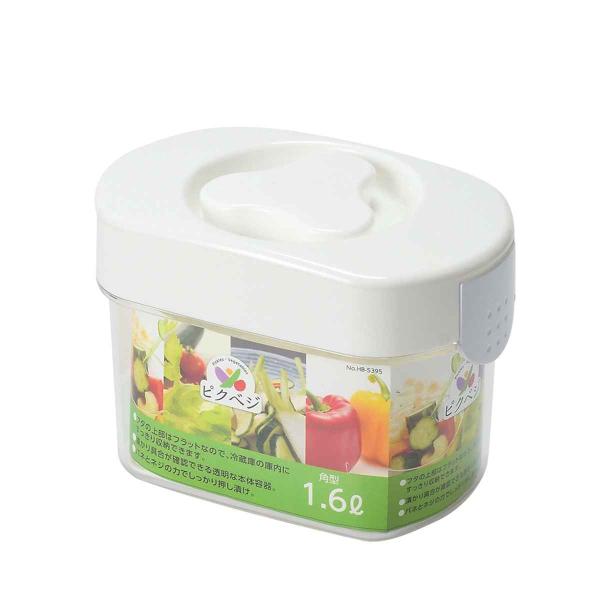 サイズ/約幅19×奥行12×高さ14cm重量/約397g容量/約1.6L内容量/1個材質/容器・蓋：ポリスチレンつまみ・軸・押し板：ポリプロピレンフック：AS樹脂バネ：ステンレス鋼生産国/日本製パーツ別耐熱温度/容器・蓋：70度、つまみ・軸...