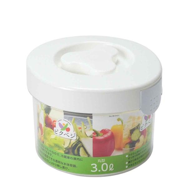 サイズ/約幅21.5×奥行19.5×高さ16cm重量/約563g容量/約3L内容量/1個材質/容器・蓋：ポリスチレンつまみ・軸・押し板：ポリプロピレンフック：AS樹脂バネ：ステンレス鋼生産国/日本製パーツ別耐熱温度/容器・蓋：70度、つまみ...