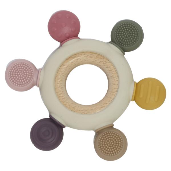 サイズ/約高さ1.5cm直径：約11cm重量/約50g内容量/1個材質/木、シリコン生産国/中国製対象年齢/0ヶ月以上●お部屋に出しっぱなしにしていても可愛く見える、優しい色合いの歯固めです。●離乳食準備の噛む練習やムズムズストレスを発散で...