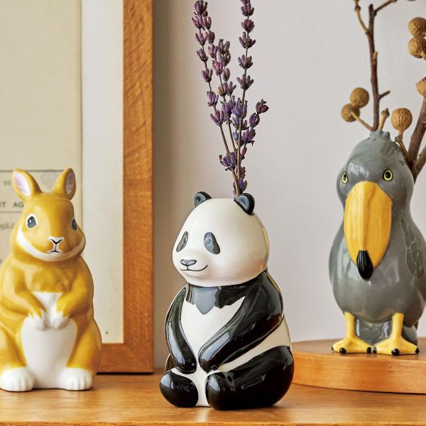 サイズ/ウサギ：約幅7×奥行7.8×高さ12.6cmパンダ：約幅7.4×奥行7.4×高さ11.5cmハシビロコウ：約幅6.2×奥行8.3×高さ12.9cm内容量/1個材質/磁器（ニューボン）種類/ウサギ、パンダ、ハシビロコウ生産国/中国製●...