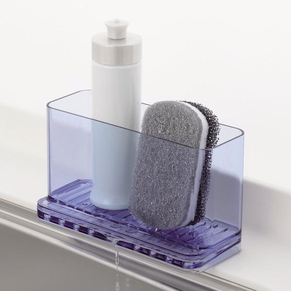 サイズ/約幅20×奥行8.5×高さ11.5cm重量/約281g内容量/1個材質/スポンジラック：アクリル樹脂、吸着盤：塩化ビニル種類/クリア、ブルー生産国/日本製パーツ別耐熱温度/アクリル樹脂：80度●スッキリとしたデザインのアクリル製小物...