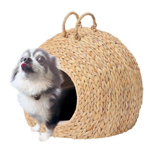 サイズ/約高さ34cm直径：約40cm取っ手を含む高さ：46cm内容量/1個付属品：クッション材質/ウォーターヒヤシンス●ペット用アイテムにもデザイン性が欲しいという愛好家の方々からの願いを叶えたペット用バスケットシリーズです。●天然素材の...