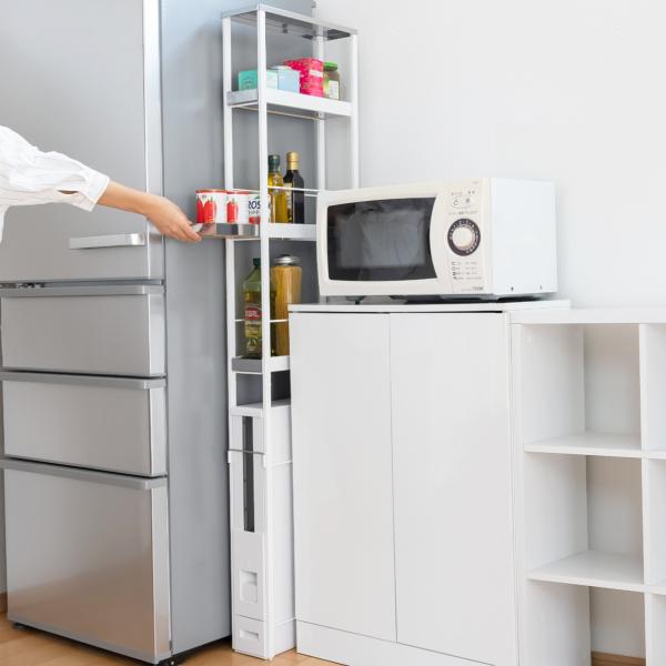 サイズ/約幅12.8×奥行41×高さ160cm重量/約5.3kg内容量/1台付属品：アジャスター材質/本体上・本体下・背板：スチール(メラミン焼付塗装)天板・引き出し・ストッパー：ステンレス生産国/日本製引き出し1段あたり耐荷重/1kg天板...