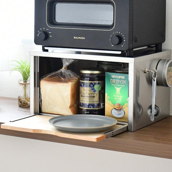 サイズ/外寸：約幅38×奥行28×高さ23cm内寸：約幅32.5×奥行26×高さ19.4cm重量/約2.9kg内容量/1台材質/本体、棚板：ステンレストレー：ラバーウッド集成材生産国/日本製耐荷重/フタ部：約1kg天板耐荷重/10kg組立状...