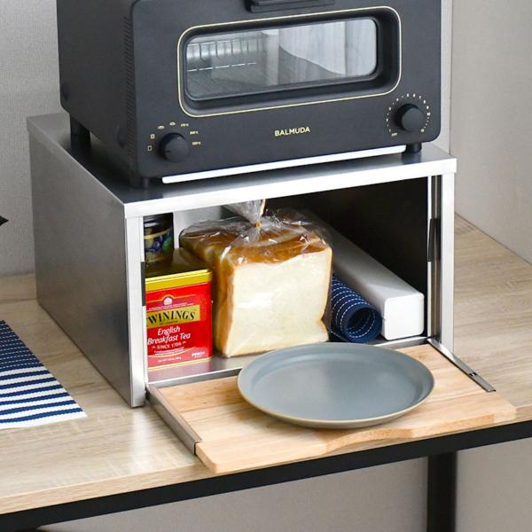 サイズ/外寸：約幅38×奥行35×高さ23cm内寸：約幅32.5×奥行33×高さ19.4cm重量/約3.3kg内容量/1台材質/本体、棚板：ステンレストレー：ラバーウッド集成材生産国/日本製耐荷重/フタ部：約1kg天板耐荷重/10kg組立状...