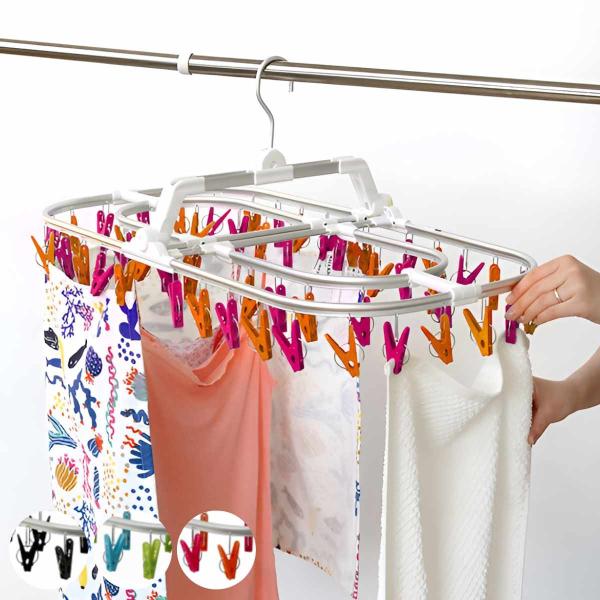 サイズ/約幅79×奥行38×高さ32cm収納時：約幅41×奥行38×高さ7cm重量/約790g内容量/1個材質/本体：アルミニウムピンチ：ポリプロピレンチェーン、バネ：鋼線種類/ブラック、グリーン×ブルー、ピンク×オレンジ生産国/中国製●た...