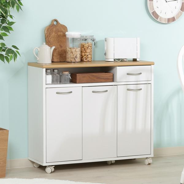 サイズ/約幅80×奥行29×高さ70cm重量/約18kg内容量/1台材質/表面材：プリント紙化粧繊維板キャスター/付き組立状態/お客様組立品梱包サイズ/幅83.5×奥行31×高さ20.5cmお届け梱包数/1個口●ナチュラルな北欧風のキッチン...