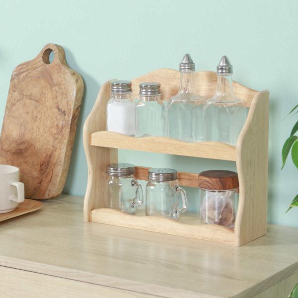 サイズ/約幅30×奥行9.5×高さ26cm重量/約720g内容量/1個材質/天然木（ラバーウッド・ラッカー塗装）生産国/ベトナム製●シンプルで使いやすい木製の2段スパイスラックです。●ごちゃつきがちなキッチンのスパイス類をすっきりまとめるこ...