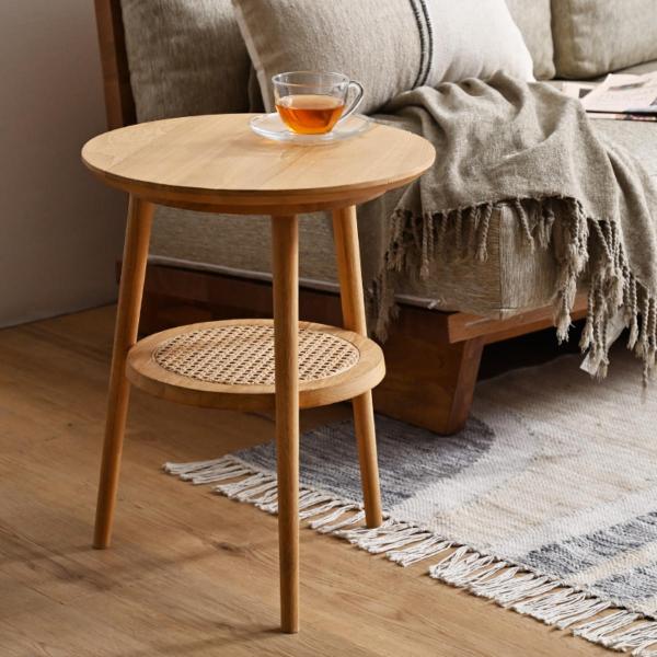 サイズ/約高さ50cm直径：約40cm重量/約3.5kg内容量/1台材質/チーク、ラタン（籐）、ラッカー塗装生産国/インドネシア製組立状態/完成品●軽やかで品のあるカゴメ編みのサイドテーブルです。●軽量シンプルで様々なシーンで活躍します。●...