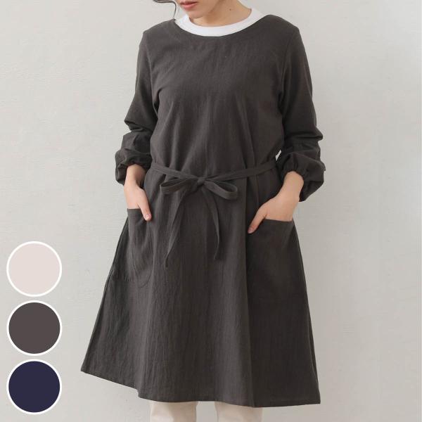サイズ/着丈95cm内容量/1枚材質/綿80％、麻20％（ウォッシュド加工）種類/キナリ、チャコール、ネイビー生産国/インド製●腰紐の着脱で2つのスタイルが楽しめて、ワンピースのようにカジュアルに着られるカッポウギです。●カッポウギは上半身...