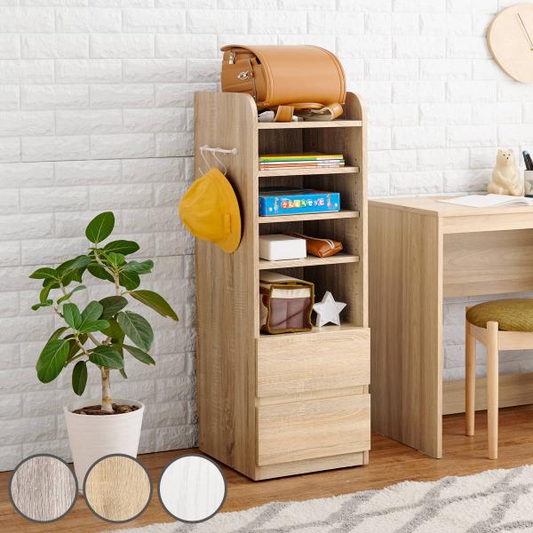 サイズ/約幅35×奥行41.5×高さ107cm内容量/1台付属品：可動棚3枚、S字フック2個材質/プリント紙化粧パーティクルボード種類/グレー、ナチュラル、ホワイトウォッシュ生産国/マレーシア製引き出し段数/2段引き出し/スライドレール仕様...