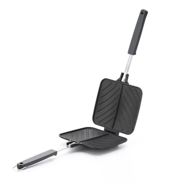 サイズ/約幅355×奥行148×高さ3cmプレート：約縦12.8×14.7cm重量/約482g内容量/1個材質/本体：アルミニウム合金ハンドル：フェノール樹脂表面加工：ふっ素樹脂塗膜加工生産国/日本製熱源/ガス火専用●パニーニ風の焼き目がつ...