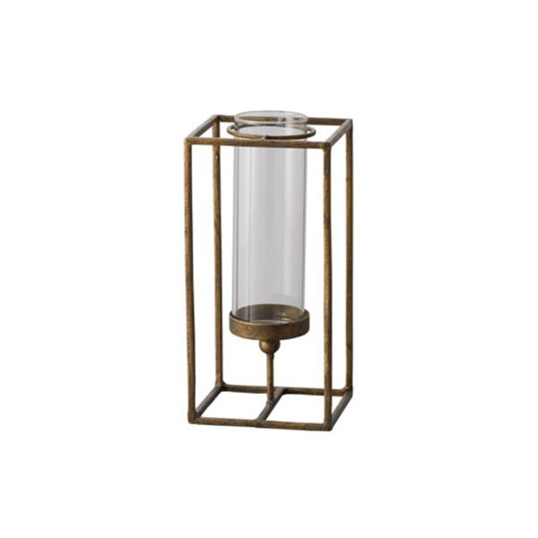 サイズ/約幅10×奥行10×高さ21cmガラス：約直径5×高さ15cm内容量/1個材質/ガラス・金属●異素材を組み合わせたアンティークな花瓶です。●Norns（ノルン）シリーズ高さ21cmサイズです。●アイアン×ガラスシリンダーの組み合わせ...