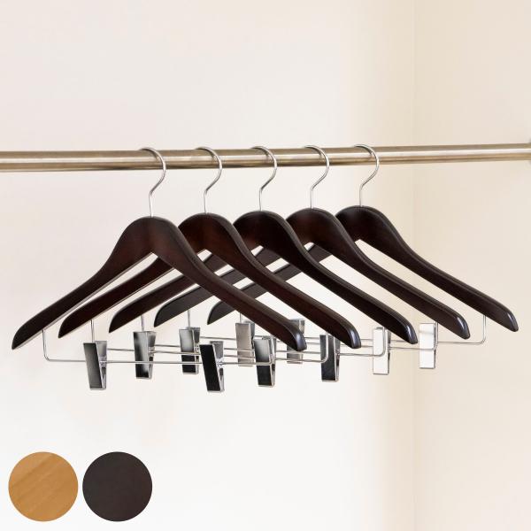 サイズ/約横43×縦29.8cm厚さ：約1.7cm重量/約194g内容量/40本組（5本組×8セット）材質/本体：天然木フック・バー・クリップ：スチールすべり止め：EVA樹脂種類/クリア、ダークブラウン生産国/中国製●衣類をきれいに保ちなが...