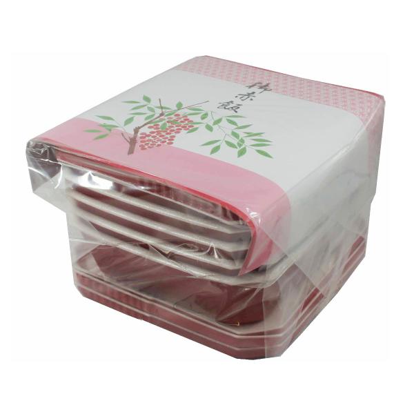 サイズ/約幅17.9×奥行17.9×高さ5cm蓋：約幅18.5×奥行18.2×高さ1.3cm内容量/5個（本体、蓋、熨斗紙）材質/発泡ポリスチレンシート●おみやげや贈答に便利な赤飯パックです。●熨斗付きなのでお祝い事にピッタリ。●お子さまの...