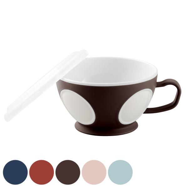 サイズ/約高さ7.8cm直径：約12.8cm容量/約460ml内容量/1個材質/ポリプロピレン種類/紺、朱、茶、サクラ、ヒスイ生産国/日本製食器洗い乾燥機/使用可能電子レンジ/使用可能●フタをしたままレンジOKのスープマグです。●フタがラッ...