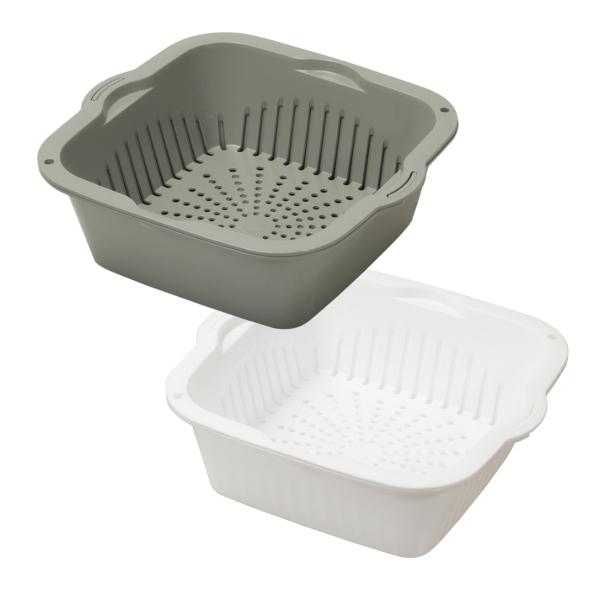 サイズ/ザル：約幅24.5×奥行22.5×高さ8cmバット：約幅24×奥行22.5×高さ8cm重量/約500g容量/約2.3L内容量/4点セット（ザル×2、バット×2）材質/ポリプロピレン生産国/日本製耐熱温度/120度耐冷温度/-20度電...