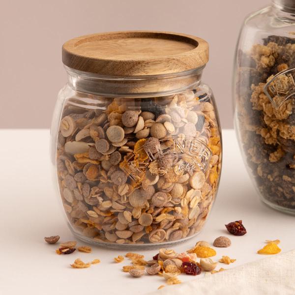 サイズ/約高さ13cm直径：約12.5cm容量/約850ml内容量/1個材質/本体：ソーダガラスフタ：天然木（アカシア）パッキン：シリコーンゴムBPAフリー生産国/中国製食器洗い乾燥機/部品によって使用不可電子レンジ/使用不可●自由に収納で...