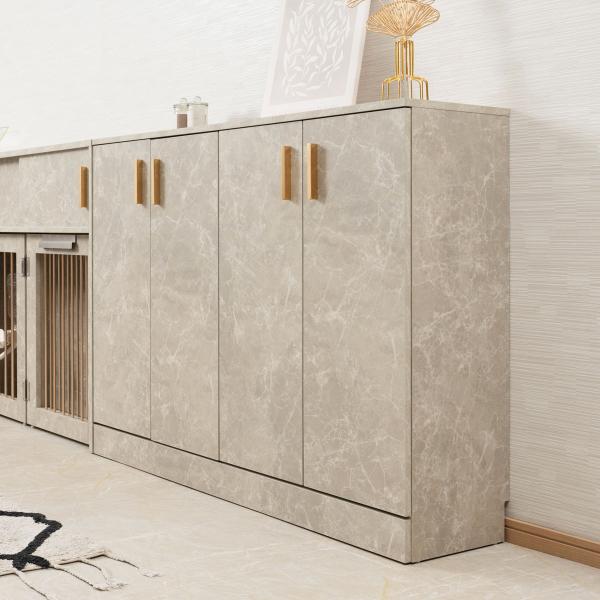 サイズ/約幅112×奥行30×高さ87.5cm重量/約42kg内容量/1台付属品：可動棚8枚、転倒防止金具材質/本体：強化プリント紙化粧繊維板天板耐荷重/10kg棚板1枚あたり耐荷重/5kg組立状態/お客様組立品●カウンター下収納に特化した...