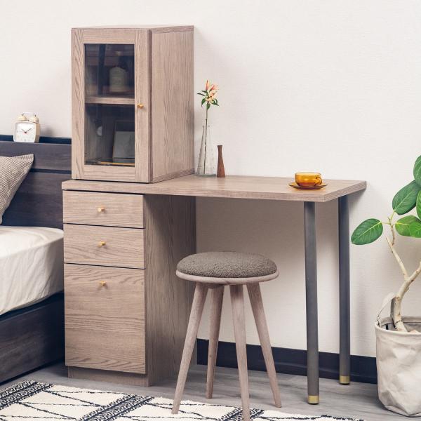 サイズ/約幅100×奥行42×高さ126cm引出し収納：約幅23.4ｘ奥行き34ｘ高さ27.8cmガラスキャビネット：約幅28.5ｘ奥行32.8ｘ高さ51cm内容量/デスク1台、引出し収納1台、ガラスキャビネット1台材質/プリント紙化粧繊維...