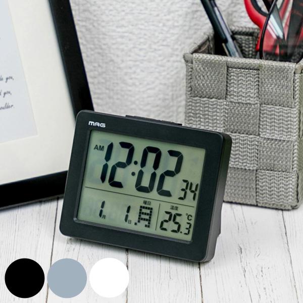 サイズ/約幅9.3×奥行5.2×高さ7.4cm重量/約90g内容量/1個材質/プラスチック、ガラス種類/ブラック、グレー、ホワイト生産国/中国製電源/単4形アルカリ乾電池×2（別売）●シンプルで表示画面が見やすい目覚まし時計です。●コンパク...