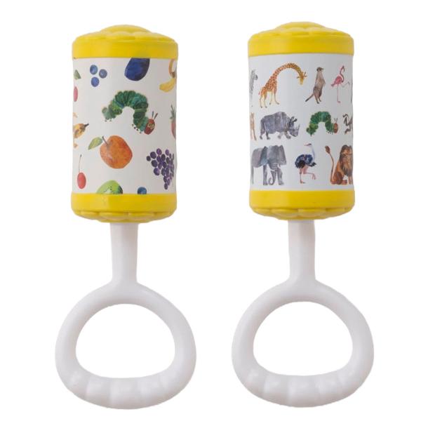 サイズ/約高さ15cm直径：約6cm重量/約44g内容量/1個材質/ハイインパクトスチロール種類/フルーツ、サファリ生産国/日本製●人気絵本「はらぺこあおむし」のデザインが可愛い優しい音色のガラガラです。●赤ちゃんが握りやすい形とサイズ感の...