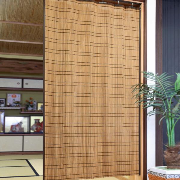 サイズ/約横100×縦170cm内容量/本体：1枚吊金具：9個（内予備1個）材質/本体：竹100％表地：竹ひご縁布：ポリエステル100％生産国/中国製●竹ひごを使用した100×170cmの竹すだれカーテンです。●防カビ加工を施しており、カビ...