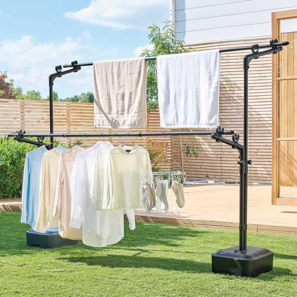 サイズ/約幅35×奥行80×高さ107〜170cm内容量/1セット材質/本体：スチールパイプ粉体塗装樹脂部品：ポリプロピレン、ABS樹脂、ポリエチレン、シリコーンゴム金属部品：スチール（メッキ）、ステンレス耐荷重/30kg（片側方向使用時2...