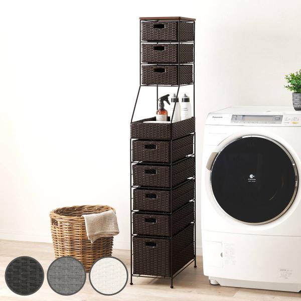 サイズ/約幅25×奥行45×高さ154cm内容量/1台材質/フレーム：スチール引出し：ポリエチレン種類/ダークブラウン、グレー、ホワイト生産国/ベトナム製引き出し段数/8段アジャスター/付き組立状態/お客様組立品●隙間にスッキリと収まるラン...