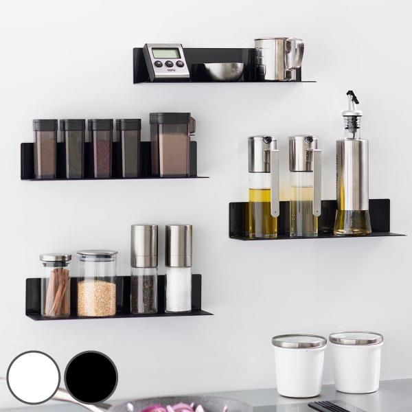 サイズ/約幅30×奥行7.2×高さ6cm棚板内寸：約幅29.3×奥行6.2cm重量/約405g内容量/1個材質/本体：スチール（粉体塗装）マグネット滑り止め：シリコーンゴム種類/ホワイト、ブラック生産国/中国製耐荷重/約3kg（静止荷重）●...