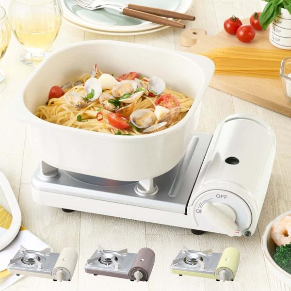 サイズ/約幅27.9×奥行18.5×高さ8.5cm重量/約1kg内容量/1台材質/本体：鋼板（粉体塗装）トッププレート：鋼板（耐熱塗装）ごとく・バーナー：耐熱アルミダイカスト点火つまみ：ABS樹脂種類/ホワイト、イエロー、モカ生産国/日本製...