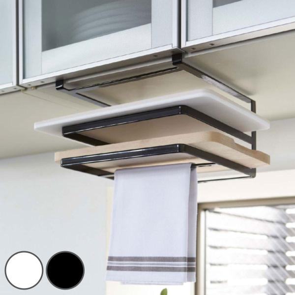 サイズ/約幅23×奥行23.5×高さ15.3cm重量/約700g内容量/1個材質/スチール（粉体塗装）種類/ホワイト、ブラック生産国/中国製耐荷重/各段：1kg、各バー：約500g●戸棚下に差し込むだけでまな板・布巾を一緒に保管できる収納に...