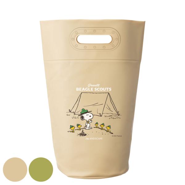 サイズ/約横26×縦33cm底マチ：約16cm容量/約3L内容量/1個材質/非フタル酸系塩化ビニル樹脂種類/ベージュ、カーキ生産国/中国製耐冷温度/-10度●普段使いから非常時の備えにも最適な防水バケツバッグです。●スヌーピーのかわいいデザ...