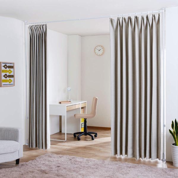 サイズ/約幅180〜287×奥行7×高さ190〜300cm重量/約3.95kg内容量/1台付属品：カーテンリング24個材質/支柱：鉄、エポキシ樹脂粉黛塗装樹脂部品：ABS樹脂、PE樹脂、PP樹脂、合成ゴムバネ：バネ鋼、メッキねじ類：鉄、メッ...