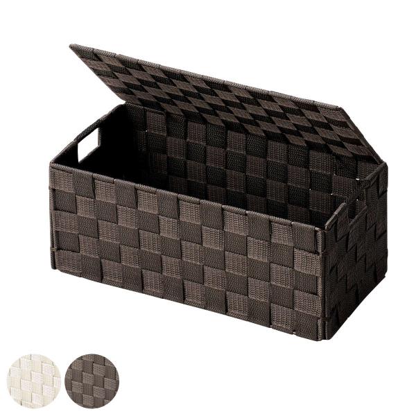 サイズ/約幅33×奥行16×高さ14cm内容量/1個材質/ポリプロピレン種類/ベージュ、ダークブラウン生産国/中国製●インテリアに馴染むフタ付きバスケットです。●使わない時は折りたたんでコンパクトに収納できます。●サニタリー用品やリビングの...
