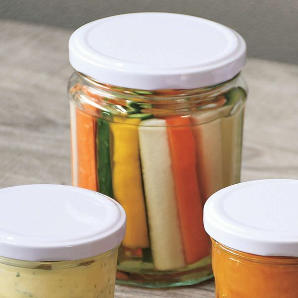 サイズ/約外径9×高さ11.5cm重量/約258g容量/約470ml内容量/1個材質/本体：ソーダガラスフタ：鉄（錫めっき）シートパッキン：ポリエチレン生産国/中国製食器洗い乾燥機/使用不可電子レンジ/使用不可オーブン/使用不可冷凍/不可●...