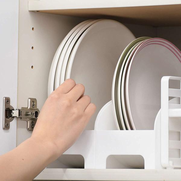 サイズ/約幅11×奥行21×高さ11.5cm内容量/1個材質/ポリプロピレン生産国/日本製耐熱温度/100度対応サイズ/お皿のサイズ：直径約26cmまで●食器を省スペースで収納できるプレートスタンドの中サイズです。●プレートを立てて収納する...