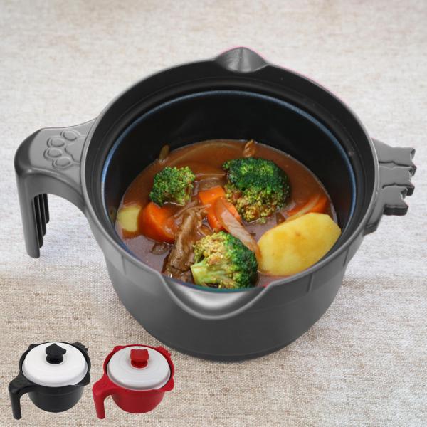 サイズ/約幅22×奥行19×高さ14cm内容量/1個種類/ブラック、レッド生産国/中国製電子レンジ/使用可能●電子レンジに入れるだけでさまざまな調理ができる便利なマルチポットです。●マイクロ波を熱変換する特殊素材で、フライパンで焼いたような...