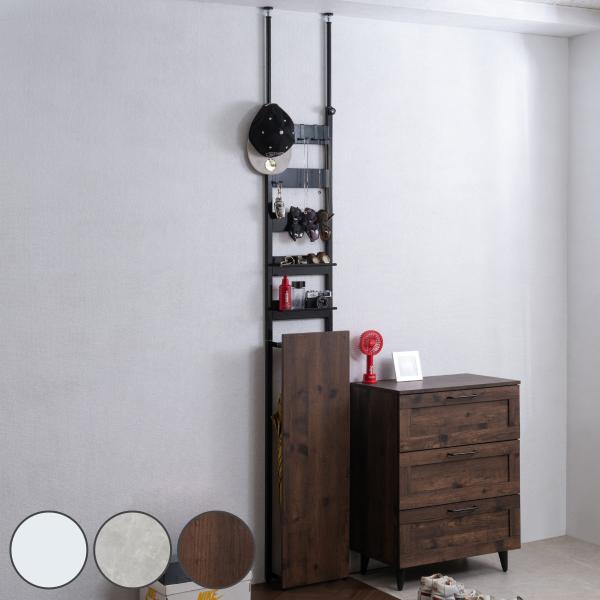 サイズ/約幅30×奥行16×高さ197.5〜271.5cm重量/約9kg内容量/1台付属品：フック4個、プレート棚2枚材質/本体:スチール(エポキシ樹脂粉体塗装)、前板:強化プリント紙化粧繊維板種類/ホワイト、大理石調、ブラウン生産国/日本...