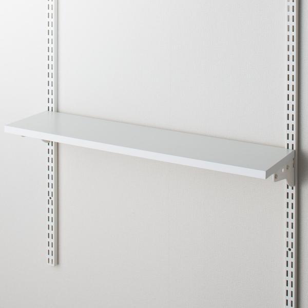 サイズ/幅45×奥行20cm内容量/棚板×1枚、樹脂ブラケット×2枚、棚受（取付ビス共）×4個、落下防止ストッパー（大）×2個材質/【棚板】低圧メラミン（芯材：パーティクルボード、表面材：メラミン樹脂）【ブラケット】ポリカーボネート耐荷重/...