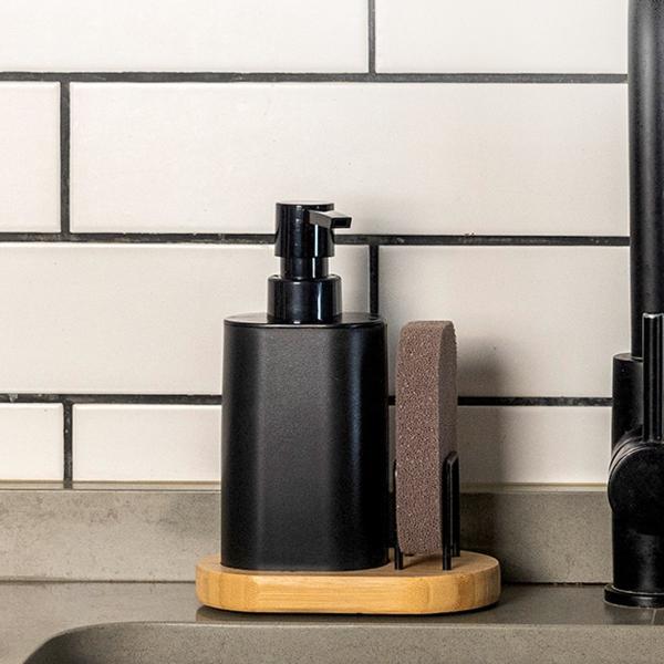 サイズ/約幅14.4×奥行8.5×高さ19.3cmボトル：幅7.8×奥行5.5×高さ18cmスポンジ：幅7.3×奥行10.8×高さ2cm容量/ボトル容量：350ml内容量/ラック、ボトル、スポンジ：各1個材質/ABS樹脂、ポリプロピレン、シ...