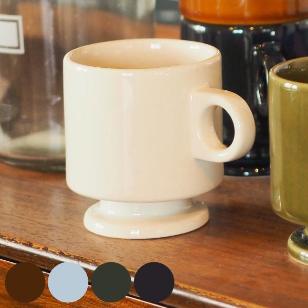 サイズ/約高さ8.6cm直径：約7.8cm容量/約240ml内容量/1個材質/磁器種類/ブラウン、グリーン、ネイビー、バニラ生産国/日本製食器洗い乾燥機/使用可能電子レンジ/使用可能●レトロでノスタルジックな脚付きデザインのマグです。●マグ...