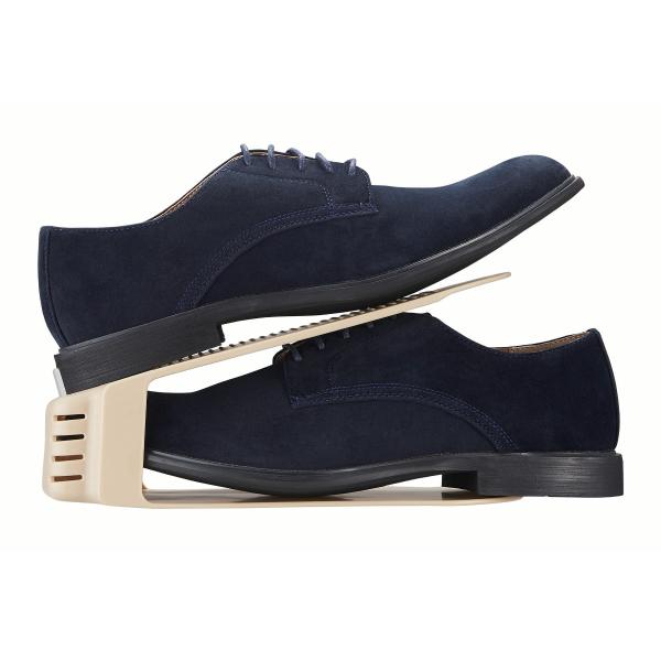 サイズ/約幅10×奥行26×高さ13.5cm重量/約165g内容量/2個入材質/本体：ポリプロピレンストッパー：EVA樹脂種類/ベージュ、ブラウン生産国/日本製●靴の収納量を2倍に増やすことができるくつホルダーです。●紳士靴にも対応している...