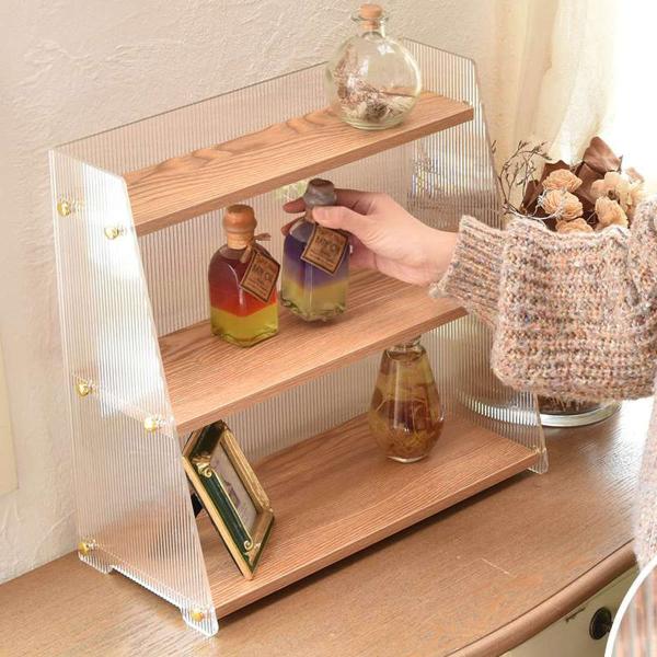 サイズ/約幅42×奥行19.5×高さ39.5cm天板：約横39.5×縦9.5cm棚板：約横39.5×縦14.5cm底板：上段：約横39.5×縦18cm重量/約2.6kg内容量/1台材質/フレーム：アクリル4.5mm棚板：中質繊維板にメラミン...