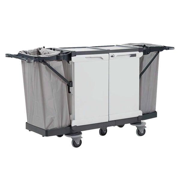 サイズ/約幅64×奥行197×高さ103.5cm袋掛け収納時：約幅64×奥行121×高さ103.5cm重量/約36kg内容量/1台材質/本体：PP キャスター：ノーカーボングレーゴム生産国/日本製●コンパクトタイプのオール樹脂製リネンカート...