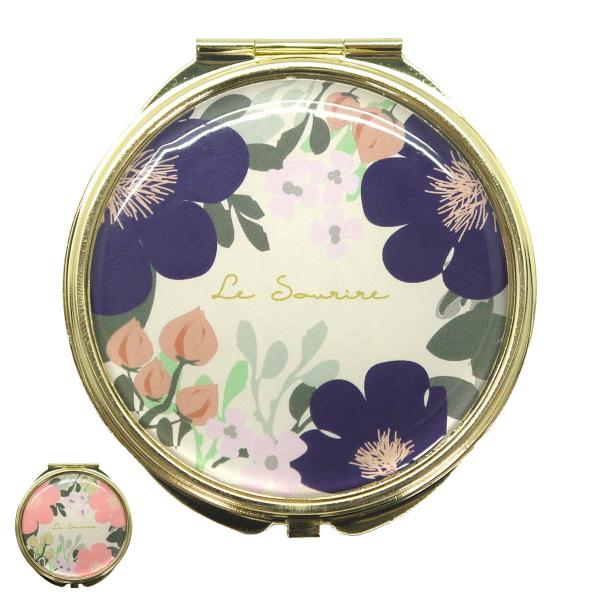 サイズ/約幅7.3×奥行7.7×高さ1cm内容量/1個材質/スチール、1mm厚ミラー（平／拡大鏡　約2倍）、エポキシ樹脂種類/フラワーネイビー、フラワーピンク生産国/日本製●上品な花柄の両面コンパクトミラーです。●片面は拡大鏡になっています...